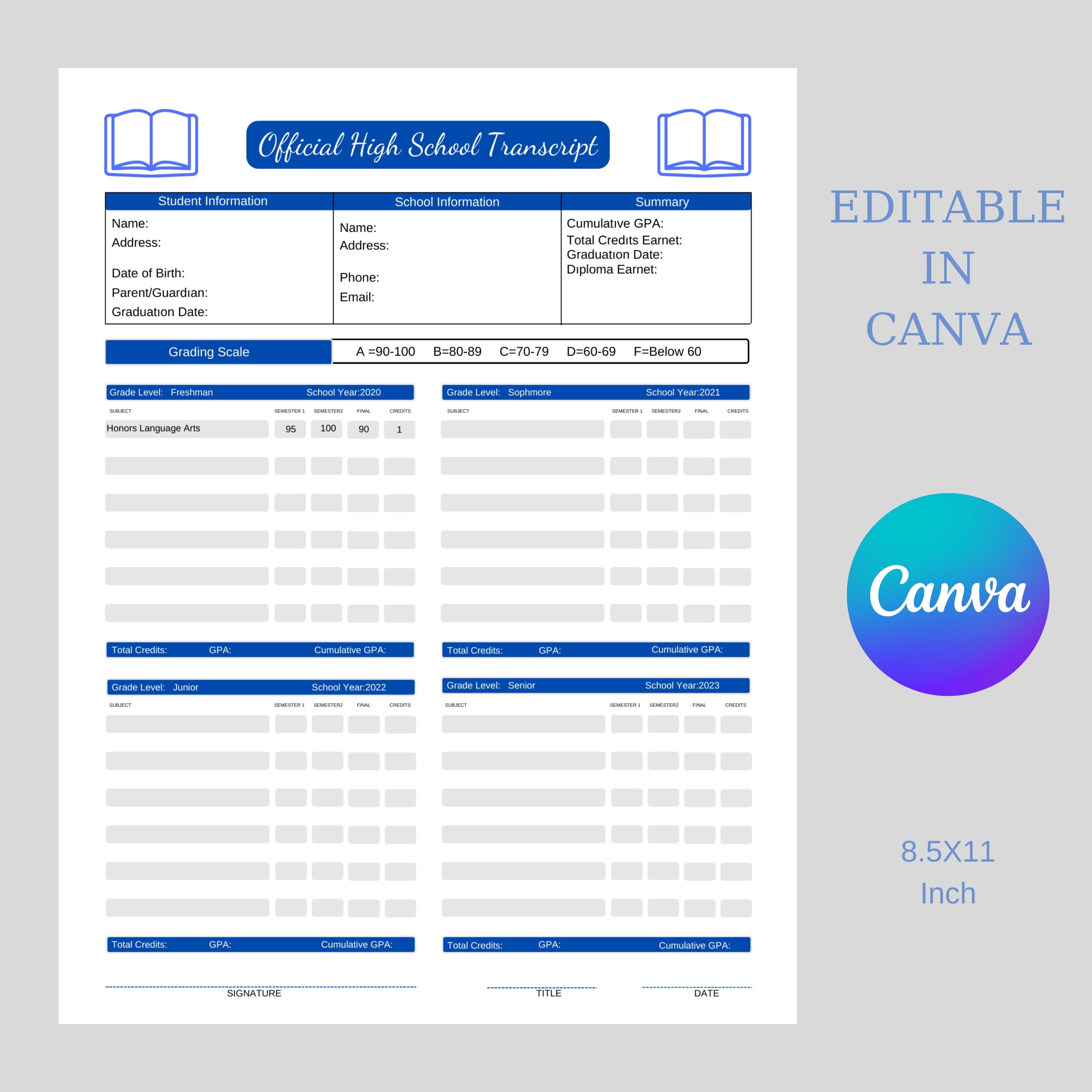 DIY Homeschool Transcript Canva Template, Homeschool Supplies, Record ...