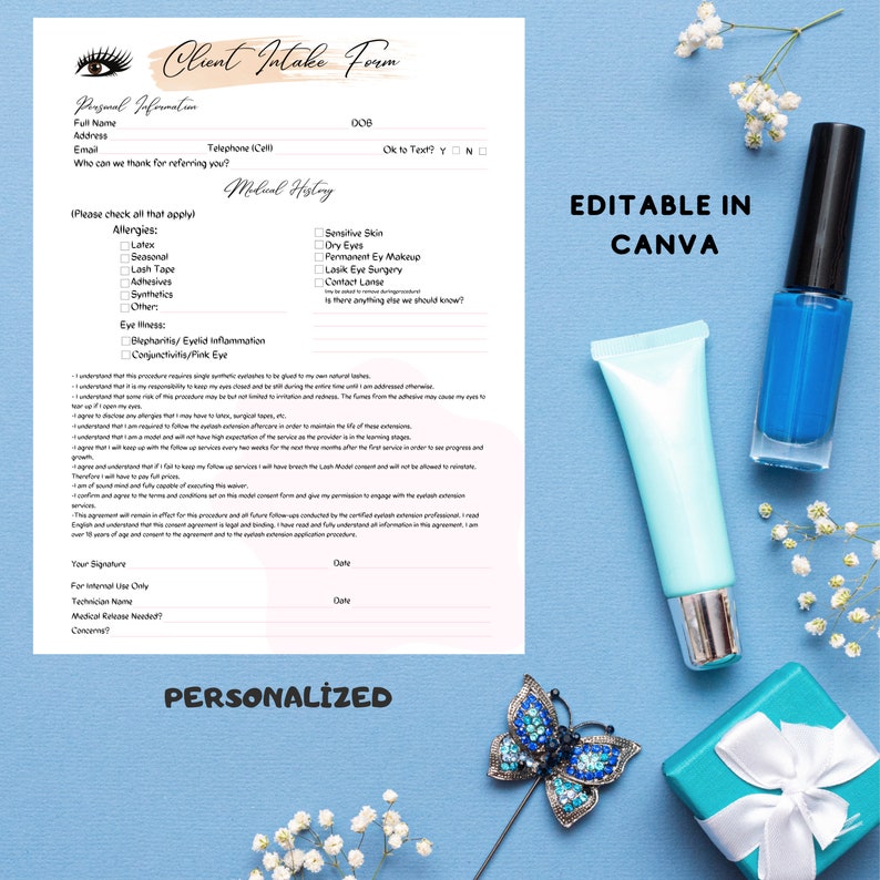 EDITABLE Eyelash Extension Consent Form New Client Intake - Etsy Australia