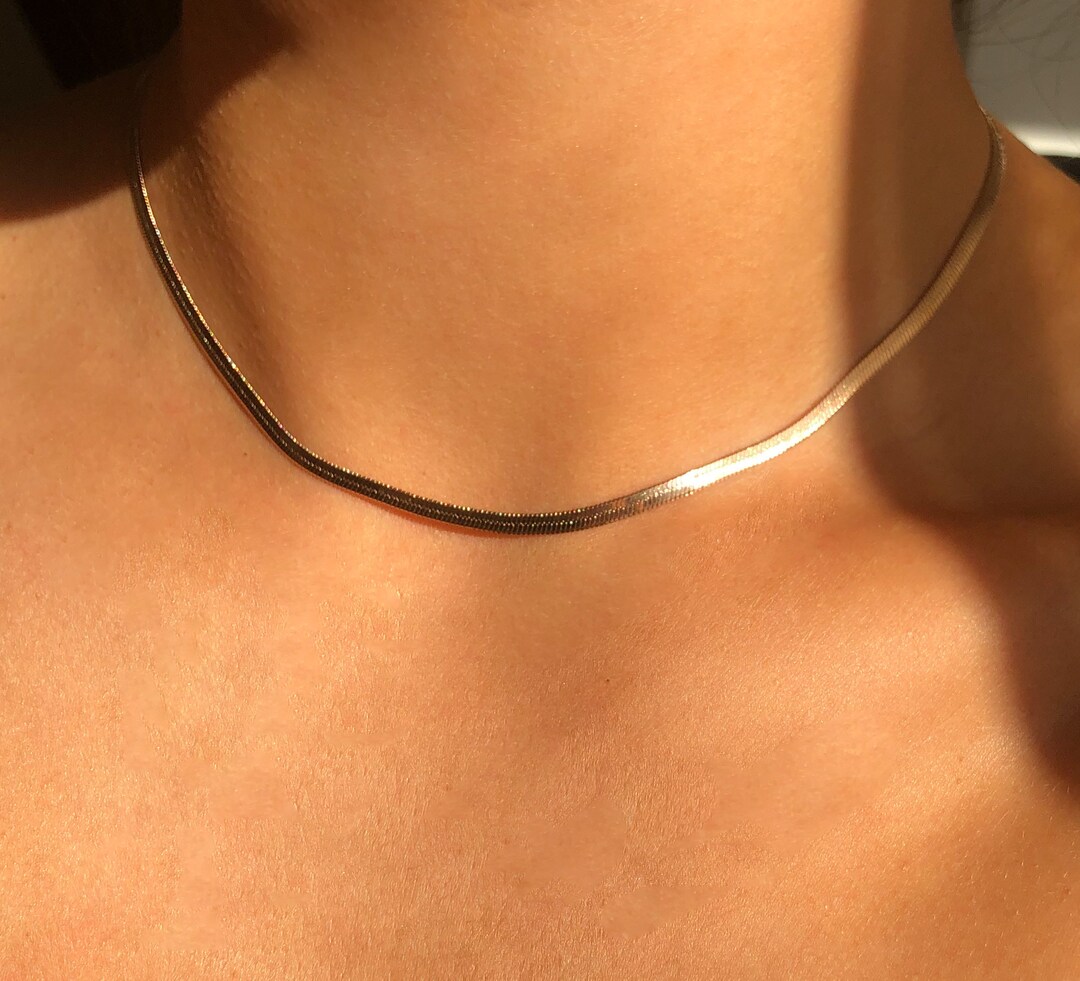 REPTILE (gold) Lupusjewelrygr Gold 4mm Flat Snake Chain Choker Necklace ...