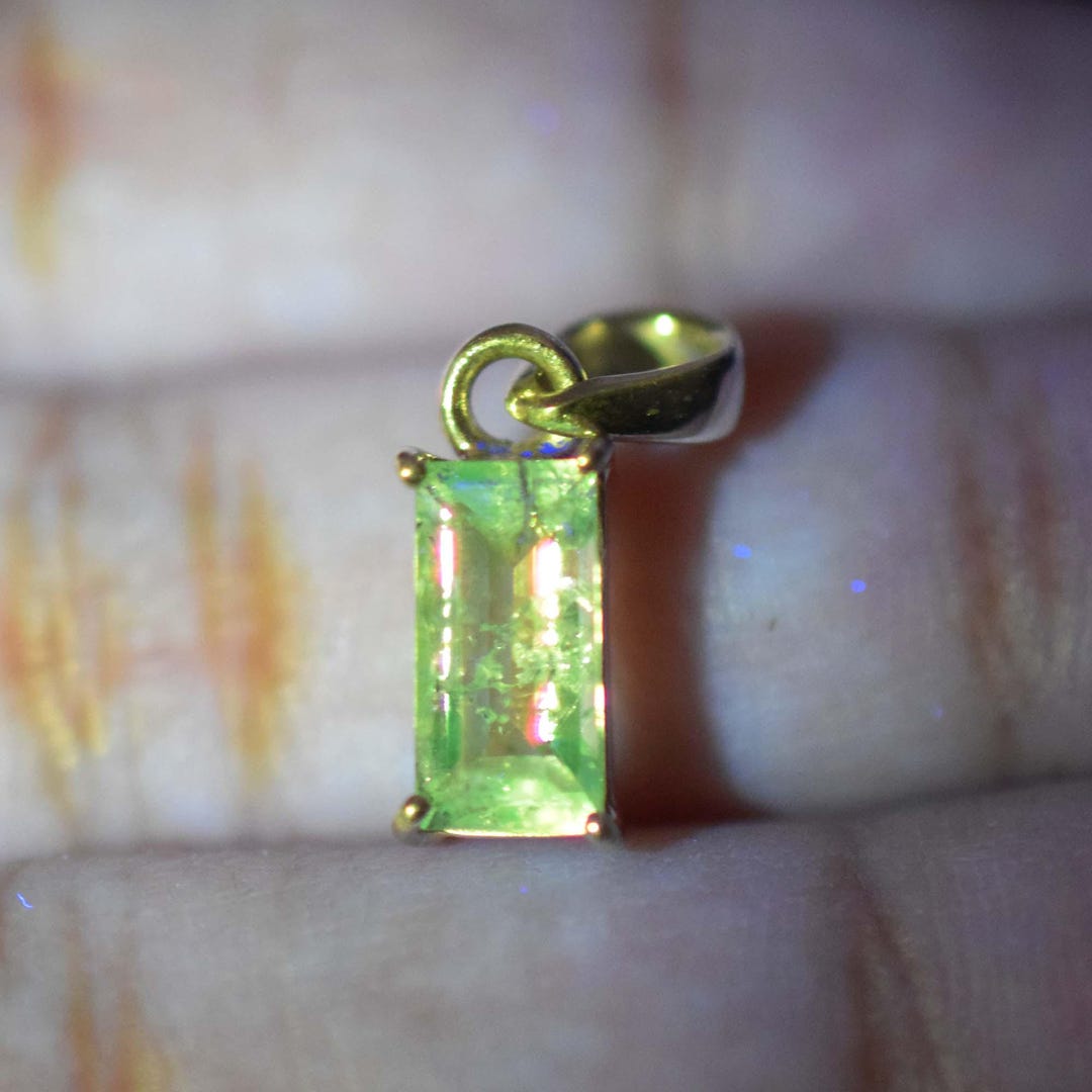 Natural Hyalite Opal Baguette Shape Pendant, Color Changing Stone, 925 ...