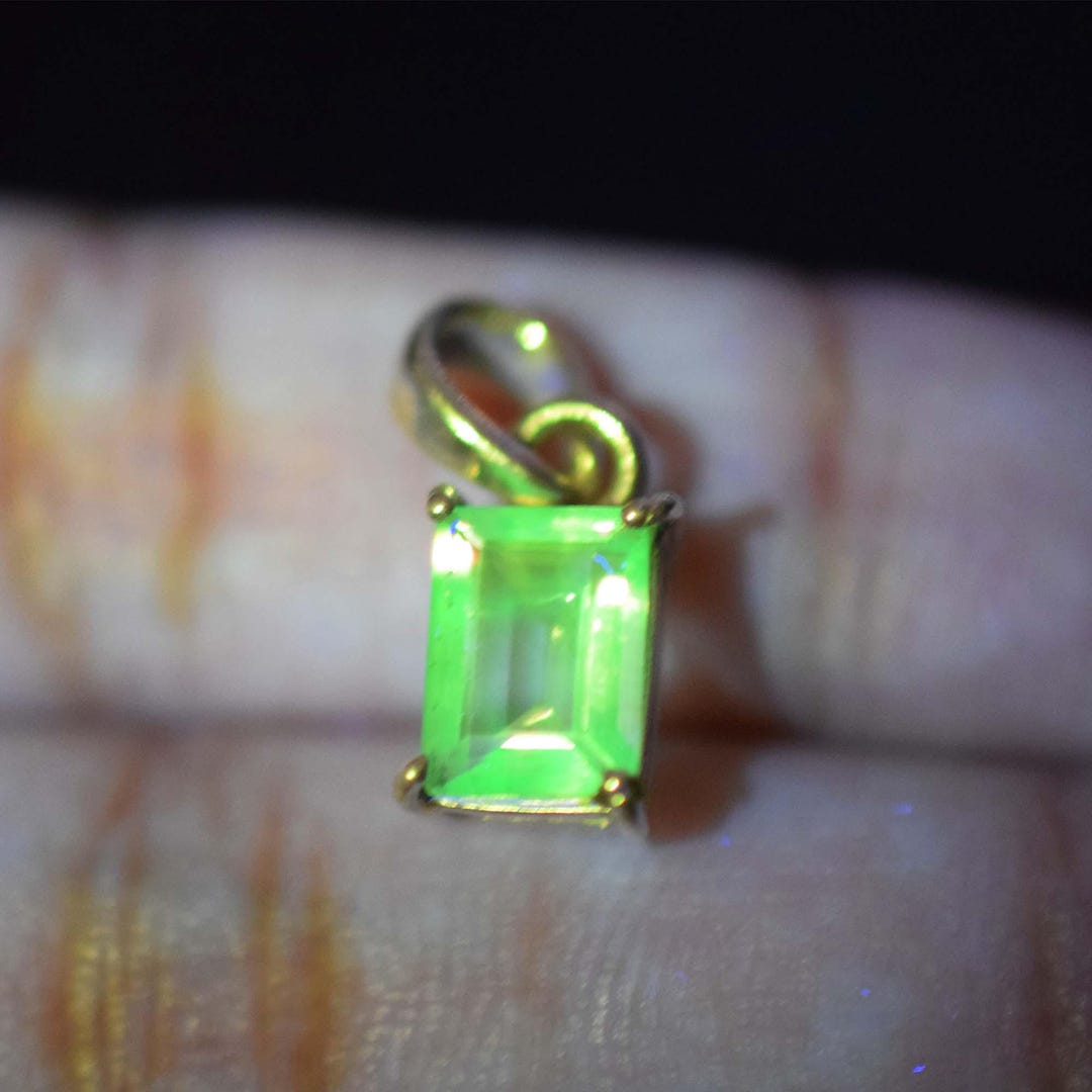 Natural Hyalite Opal Baguette Shape Pendant, Color Changing Stone, 925 ...