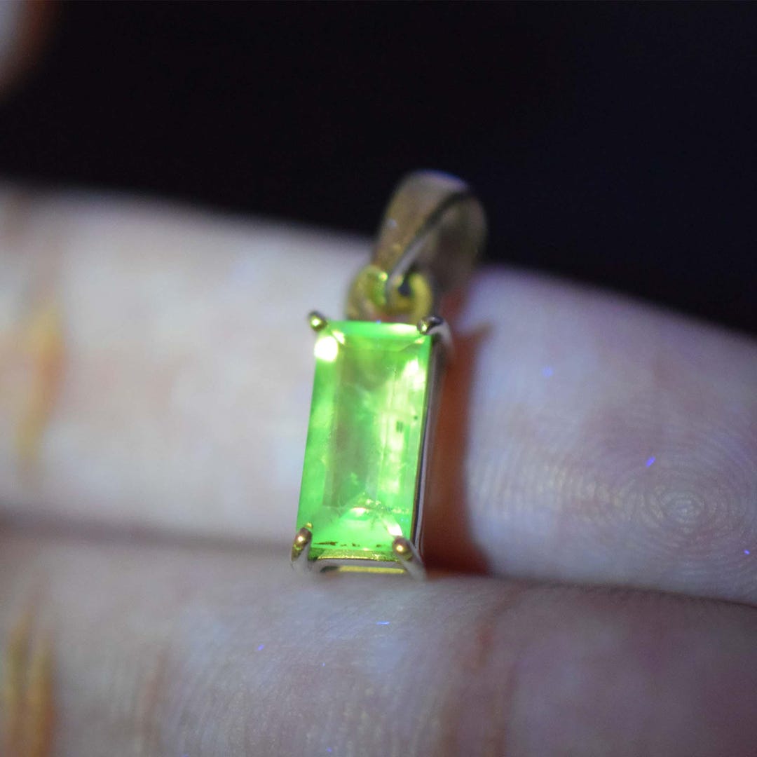 Natural Hyalite Opal Baguette Shape Pendant, Color Changing Stone, 925 ...