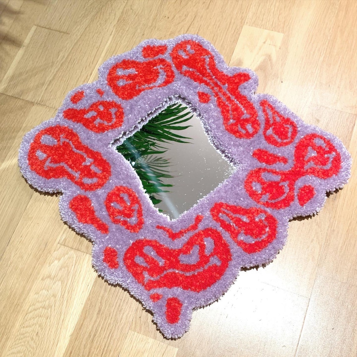 Hand Tufted Mirror in Fluffy Psychedelic Smile - Etsy UK