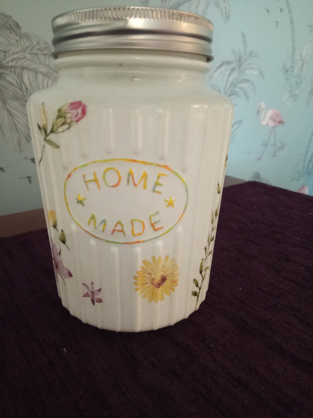 Pretty Glass Storage Cookie Sweet Candy Jar / Flowers /floral ...