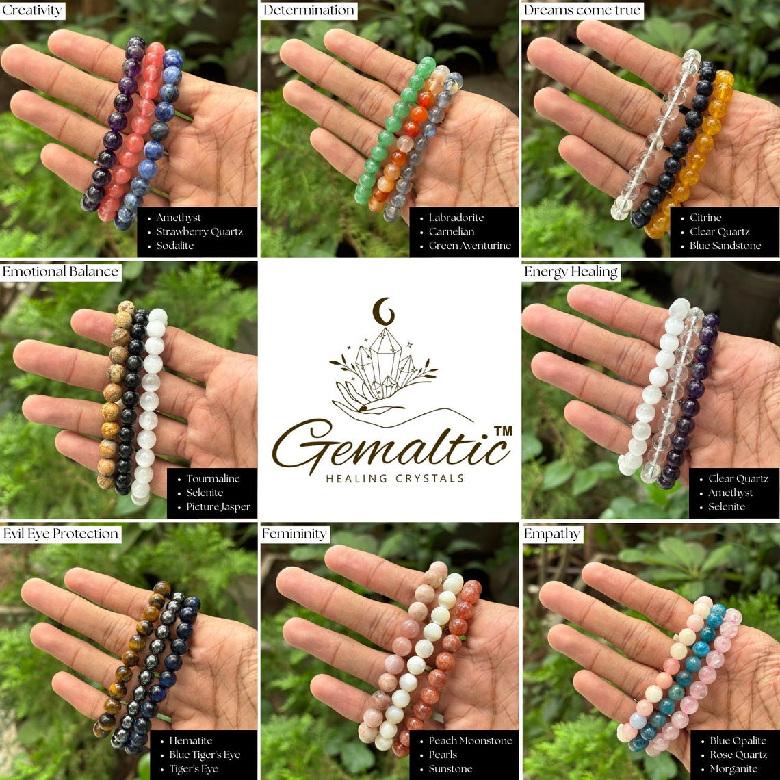 Gemstone Beaded Bracelet Set | Healing Crystal, Spiritual Jewelry - Etsy