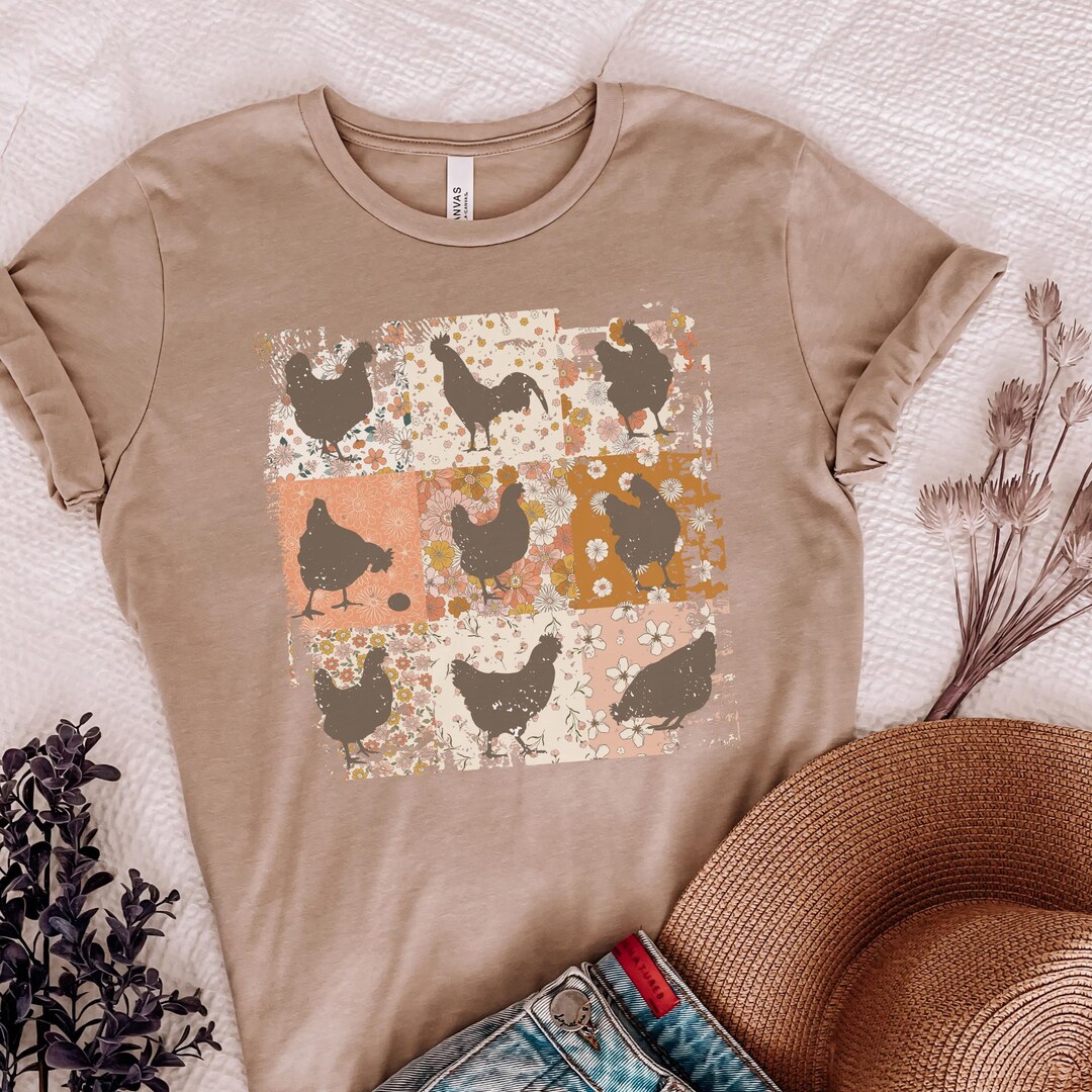Cute Vintage Floral Rooster Tee Peach Summer Country Tees Western ...