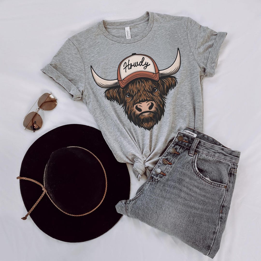 Highland Cow Shirt Western Tee Cow Shirts Cowboy Graphic Tee Country ...