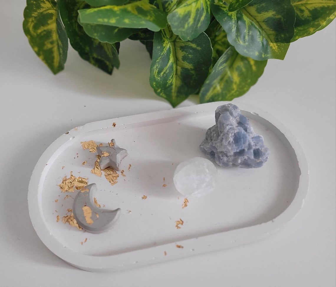 Cement Oval Tray Concrete Trinket Tray for Jewelry Dish for Crystals ...