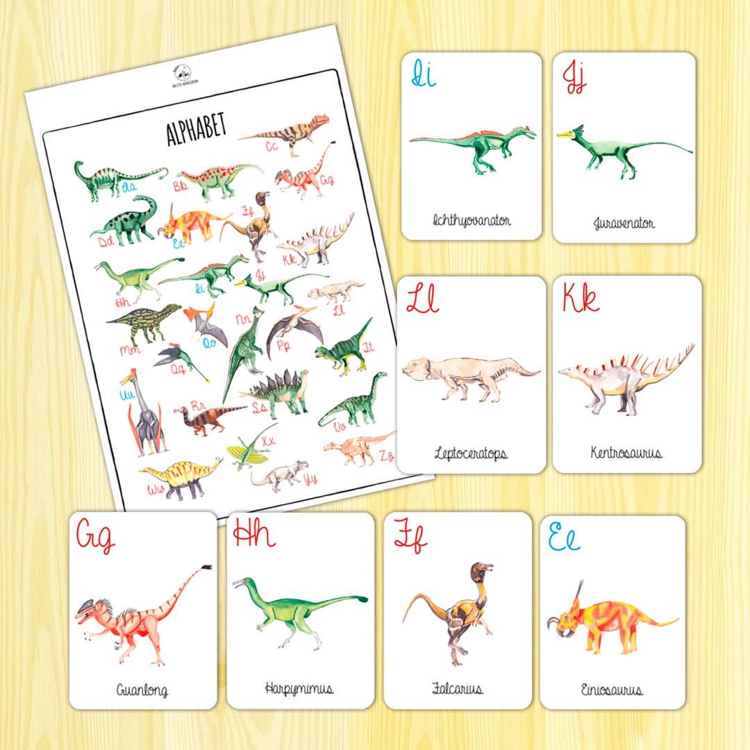 Dinosaur Alphabet Cards - Etsy