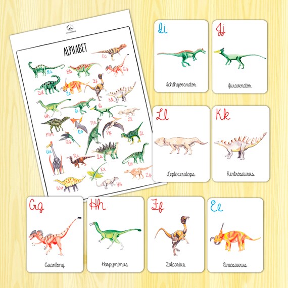 Dinosaur Alphabet Cards - Etsy