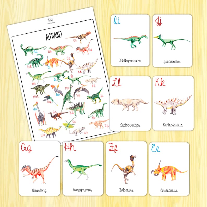Dinosaur Alphabet Cards - Etsy