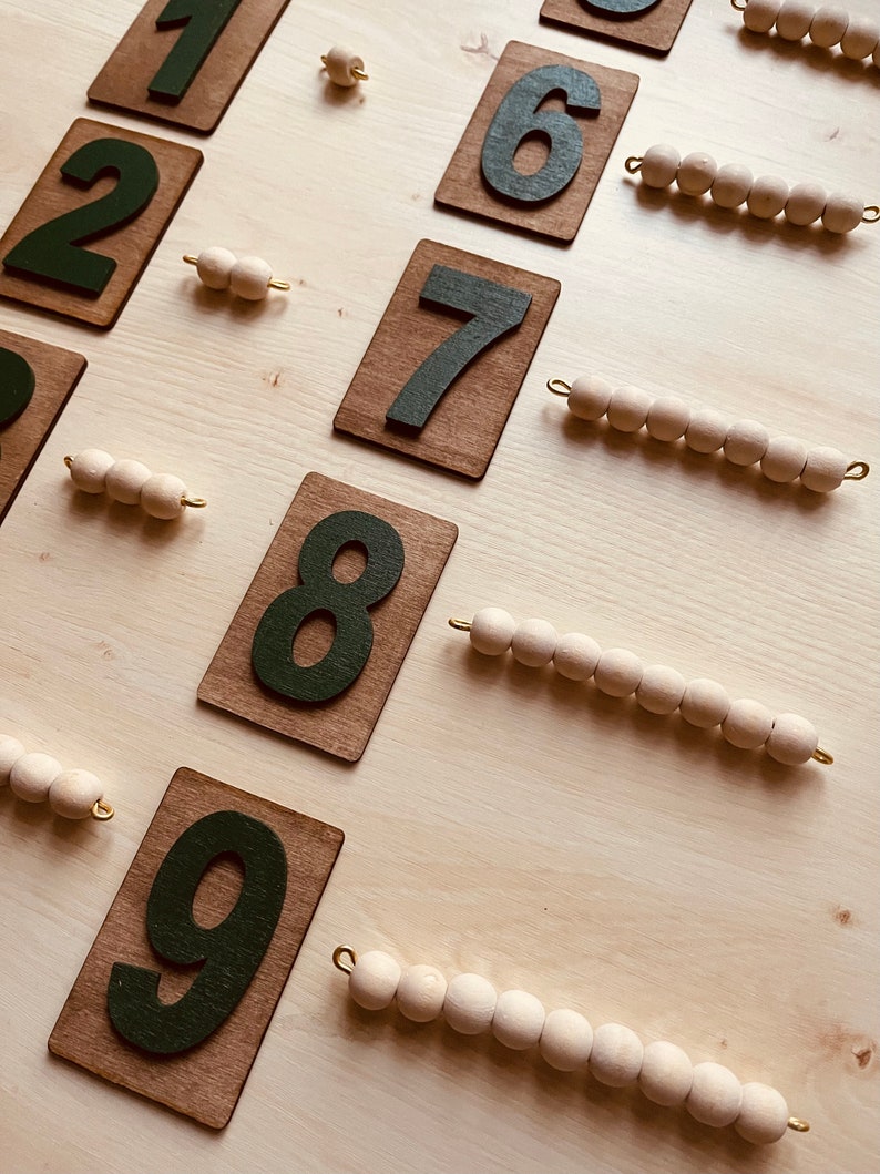 Montessori Wooden Number Cards & Bead Stair - Etsy