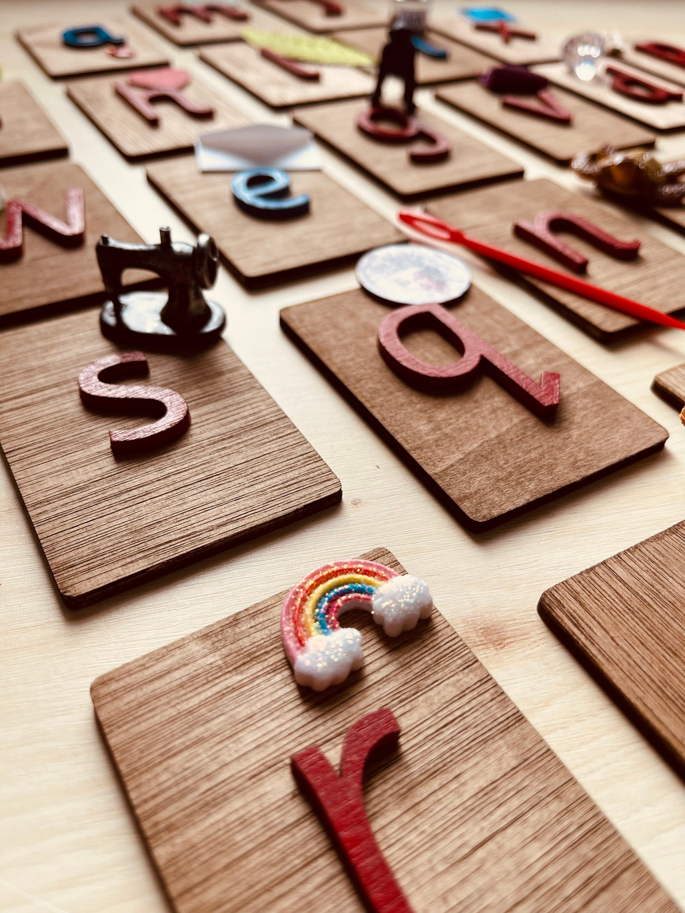 Montessori Wooden Alphabet Cards & Miniatures - Etsy