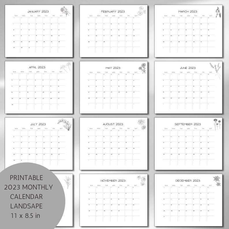 2023 Printable Calendar Monthly Planner Minimalist Calendar - Etsy