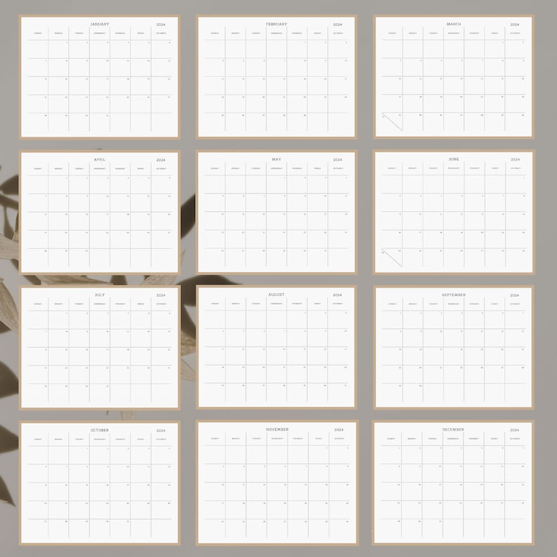2024 Neutral Printable Calendar, 2024 Monthly Planner, Minimalist ...