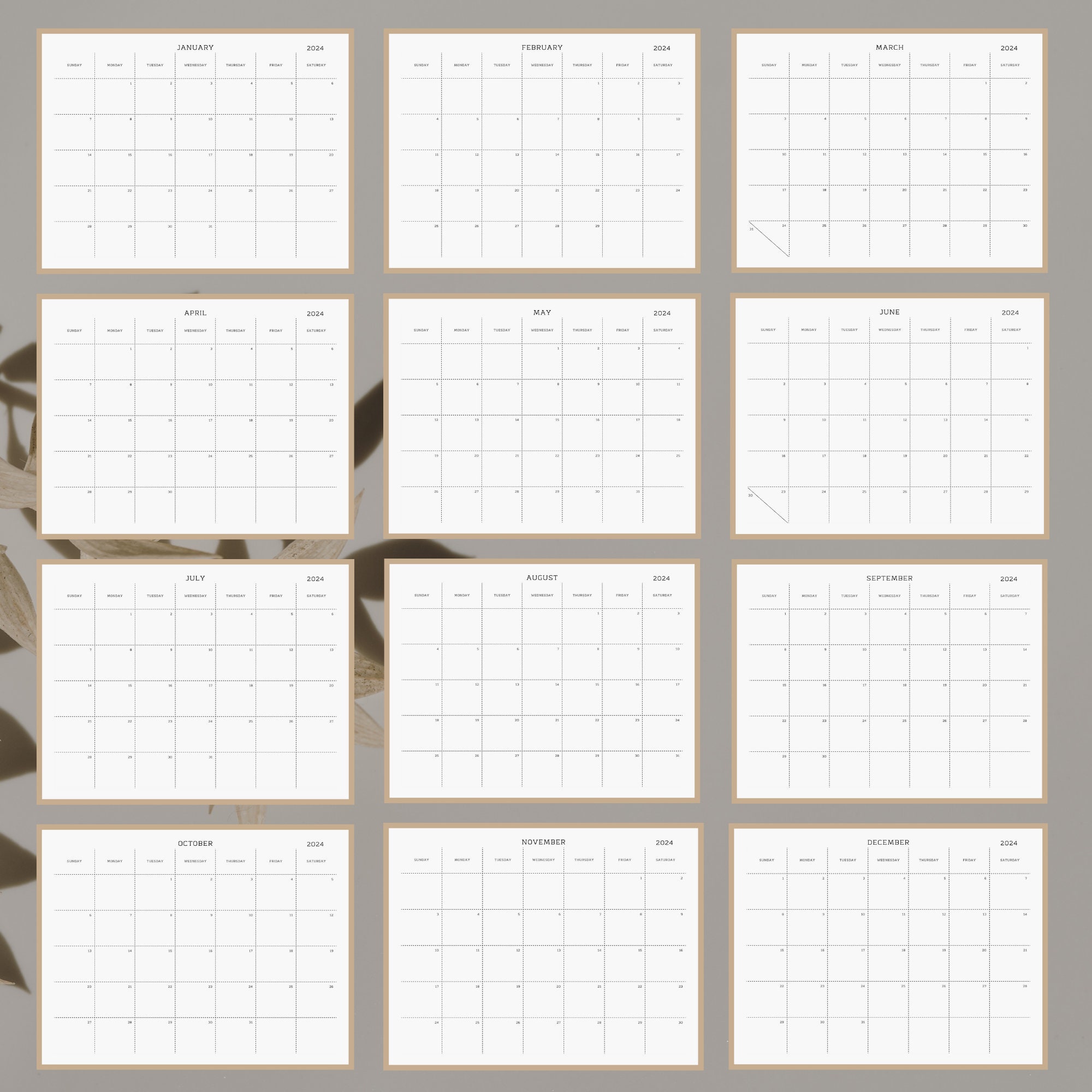 2024 Neutral Printable Calendar, 2024 Monthly Planner, Minimalist ...