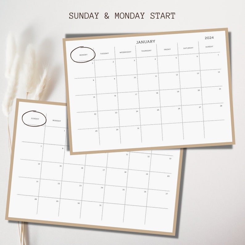 2024 Neutral Printable Calendar, 2024 Monthly Planner, Minimalist ...