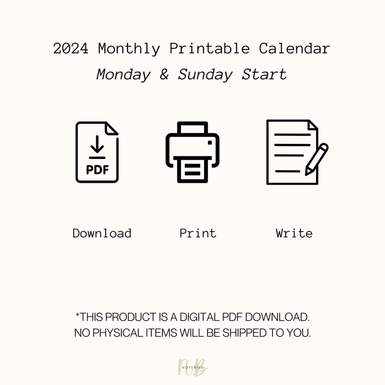 2024 Neutral Printable Calendar, 2024 Monthly Planner, Minimalist ...