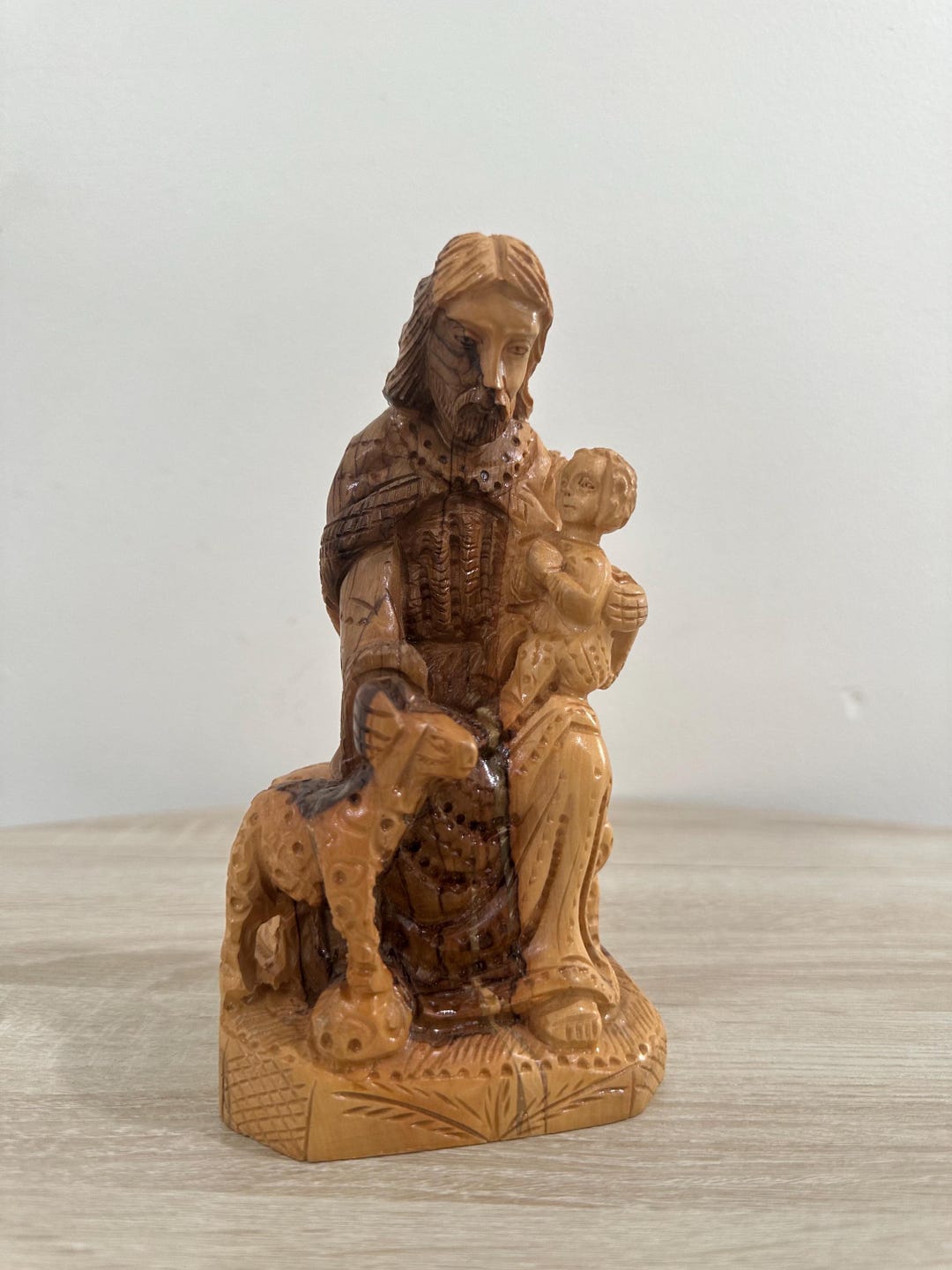 Handmade Olive Wood Jesus With Children Sculpture - Holyland Art (20 Cm ...