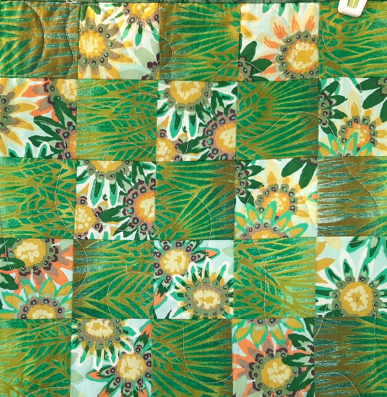 Green Scrap Quilt, Kaffe Fassett Pattern, Checkerboard, Machine Quilted ...