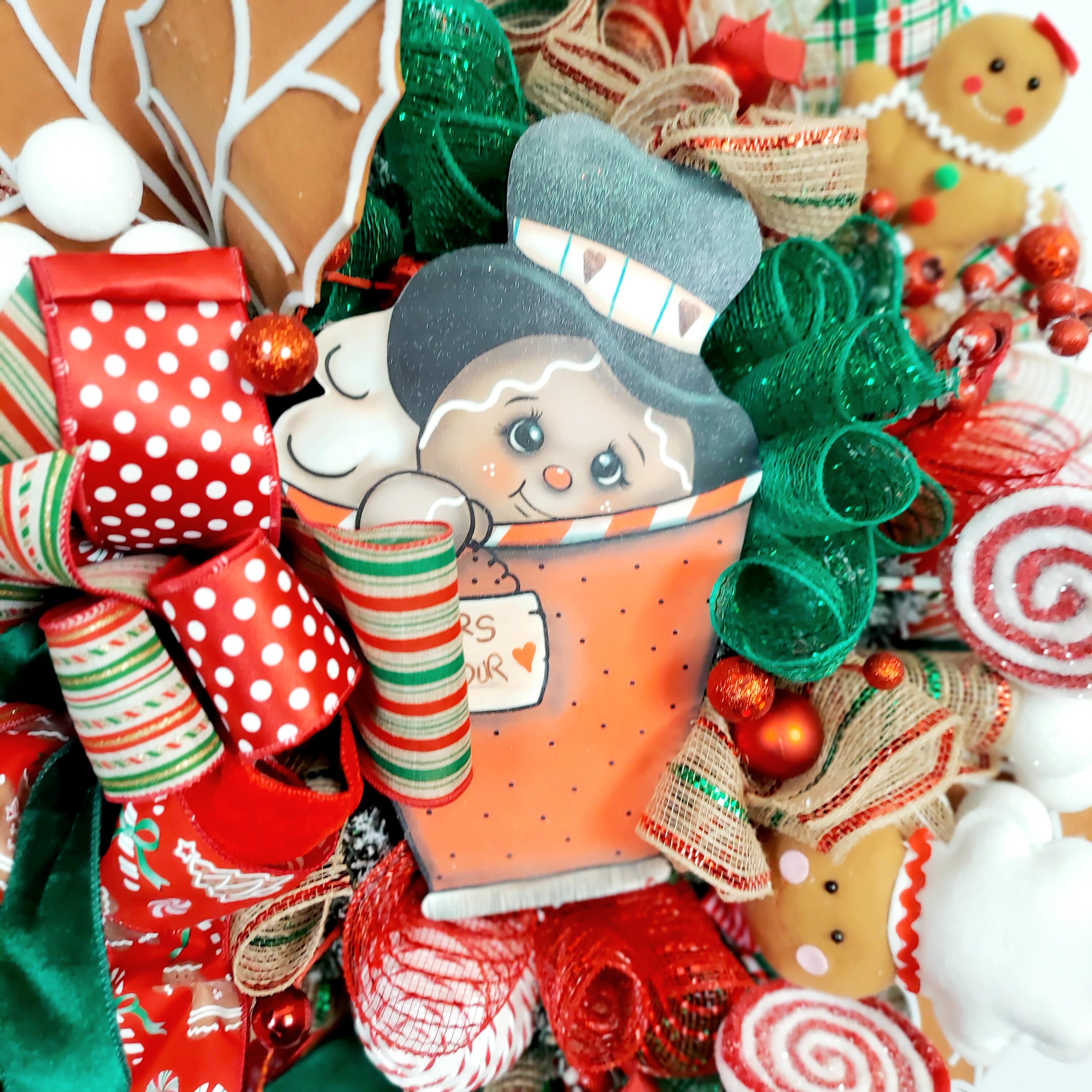 Gingerbread Christmas Deco Mesh Whimsical Wreath for Front Door, Candy ...