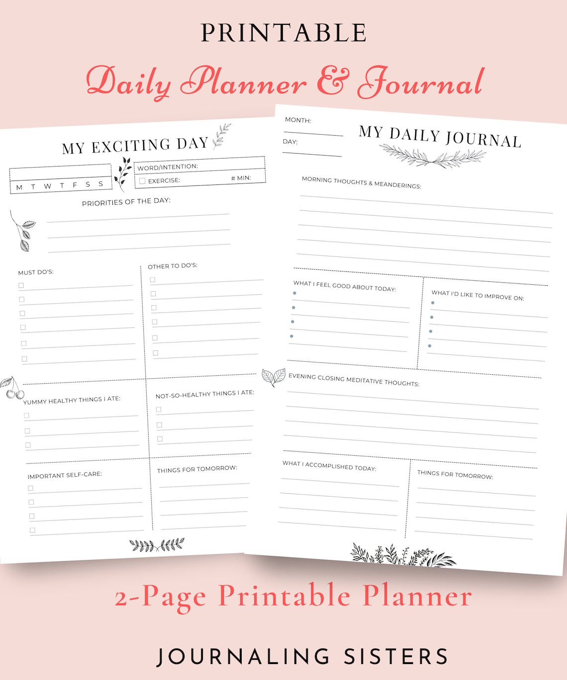 PRINTABLE Daily Planner & Journal, Calendar,day Organizer, A4, A5 ...