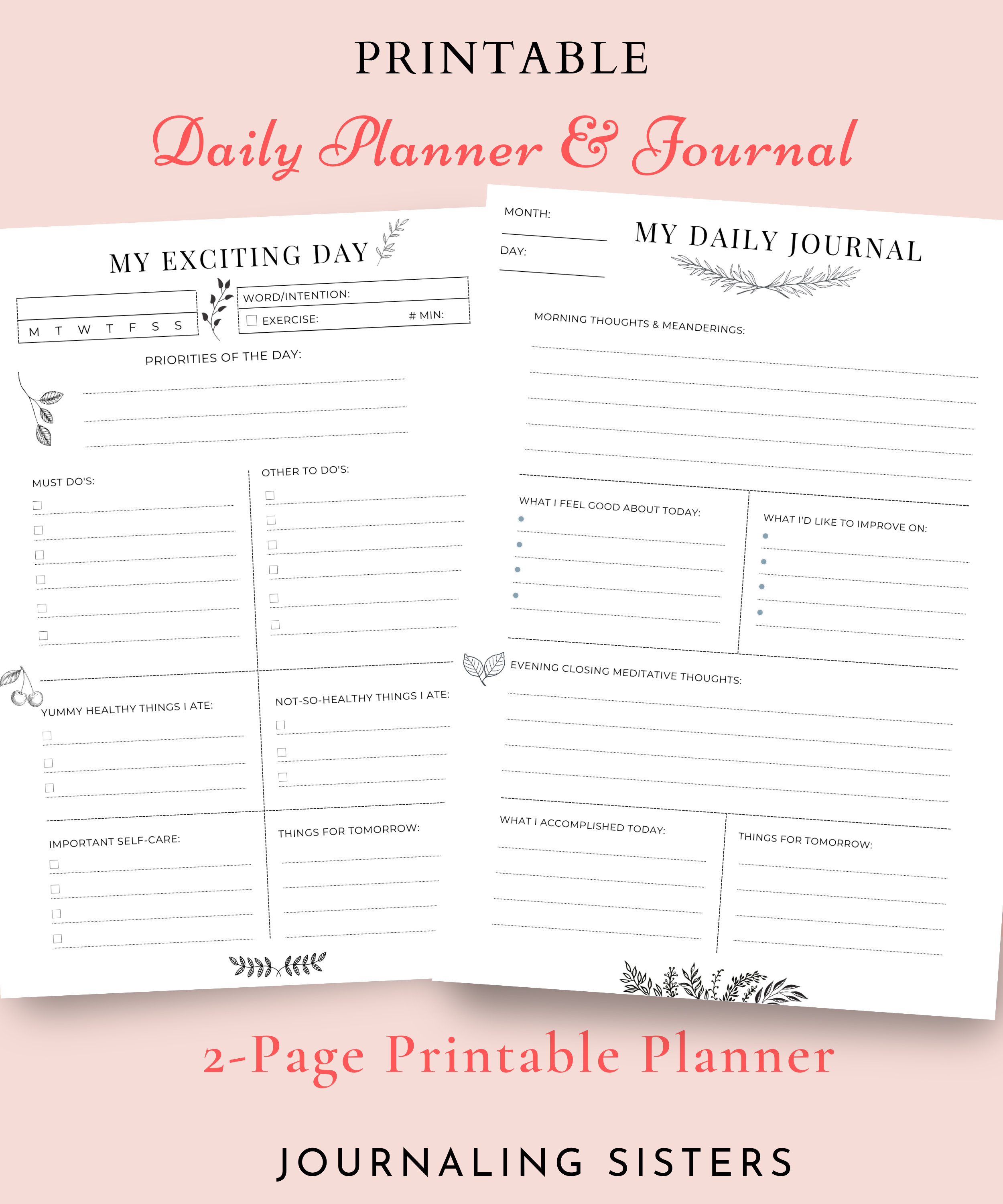 PRINTABLE Daily Planner & Journal, Calendar,day Organizer, A4, A5 ...