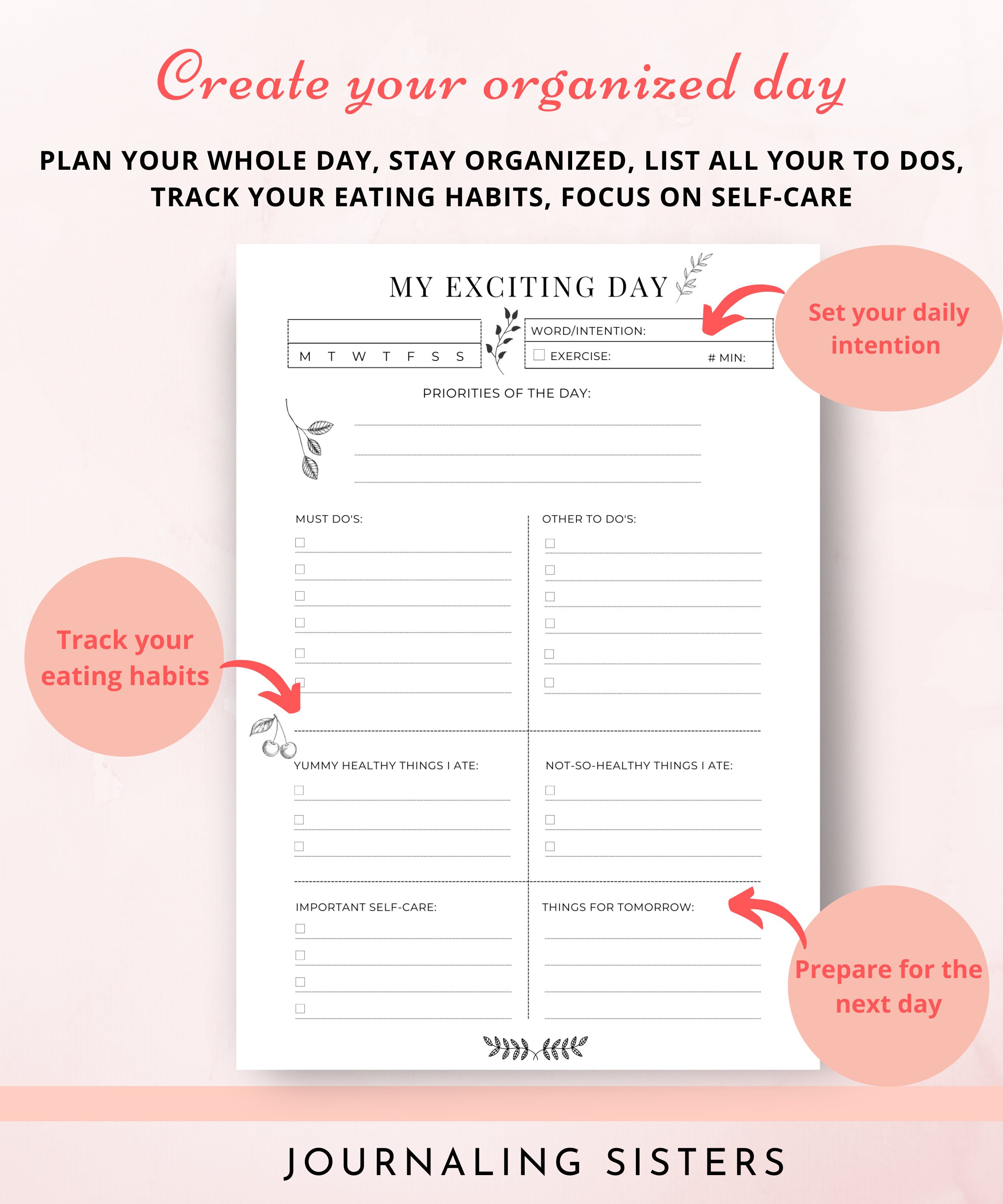 PRINTABLE Daily Planner & Journal, Calendar,day Organizer, A4, A5 ...