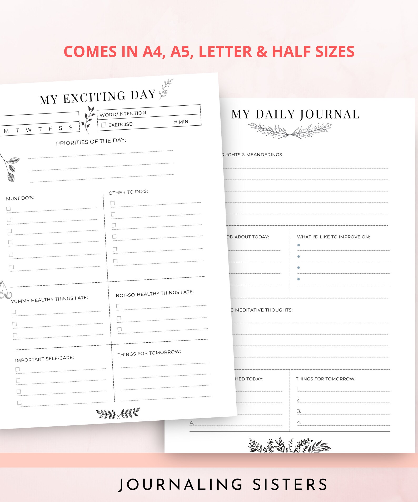 PRINTABLE Daily Planner & Journal, Calendar,day Organizer, A4, A5 ...