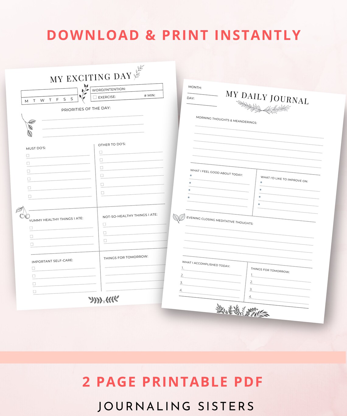 PRINTABLE Daily Planner & Journal, Calendar,day Organizer, A4, A5 ...