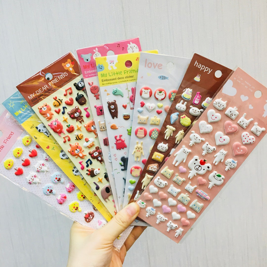 A Sheet of Puffy Cute Stickers :panda , Bear , Cat , Heart , Monkey ...