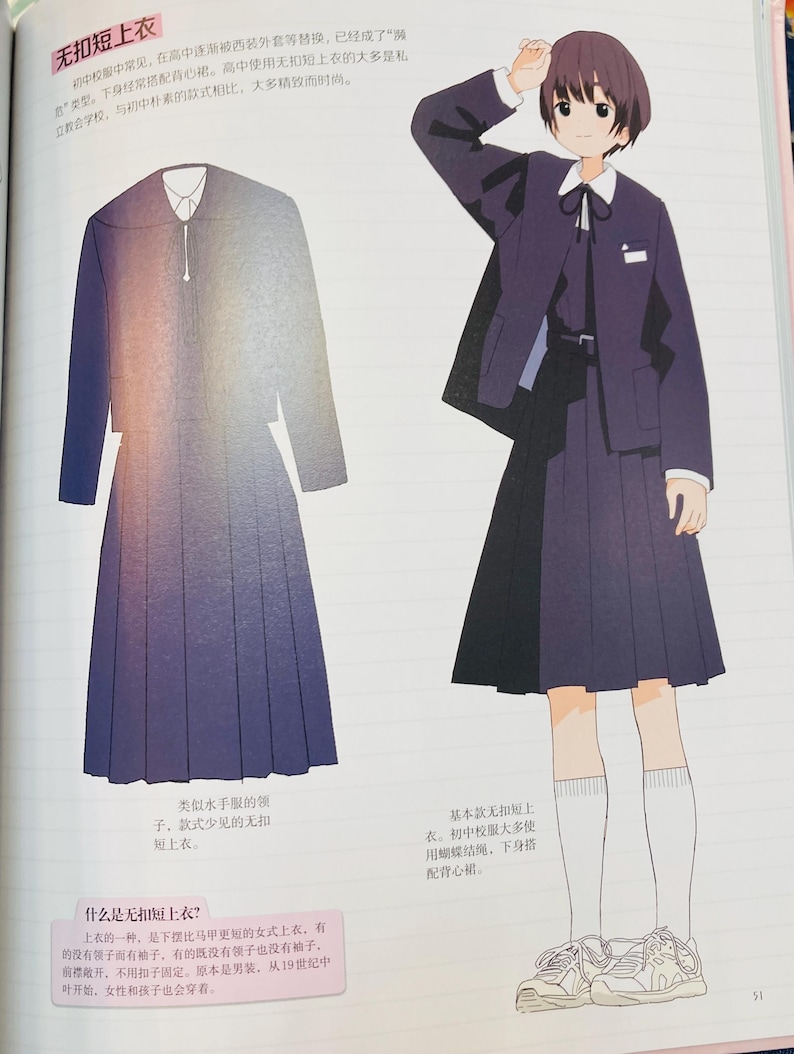 Japanese High School Girl Uniforms and Accessories Illustration Art ...