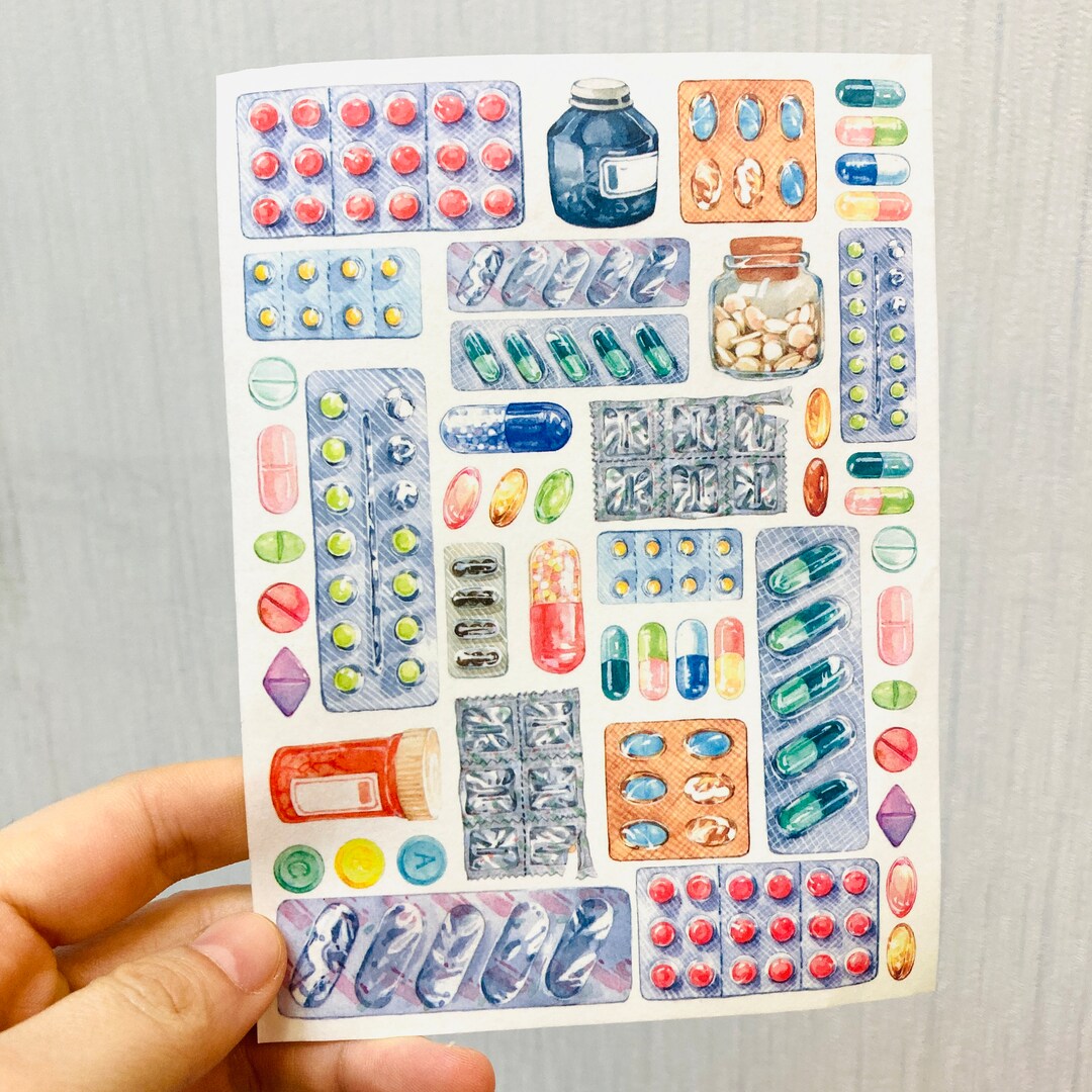 A Sheet of Washi Paper Sticker: Medicine , Pill, Life Saving Pills ...