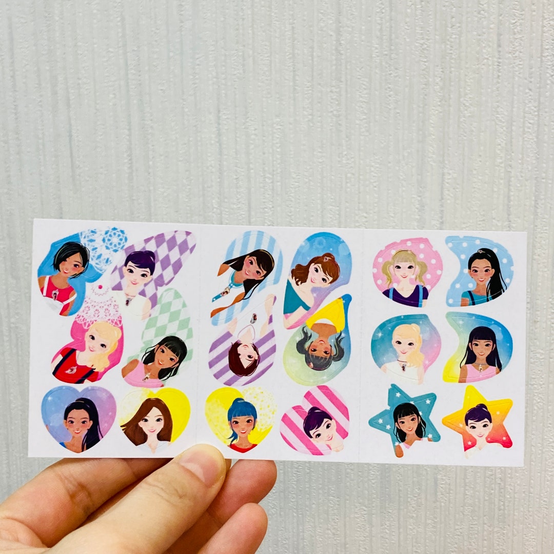 1 Sheet of Cute Girl Sticker: Star Shaped, Cute Sticker, Girl Portrait ...