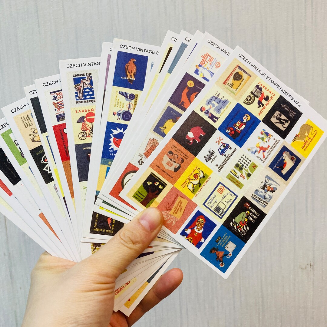 15 Sheets of Postage Stamp Shapes Vintage Czech Stamp Stickers: Vintage ...