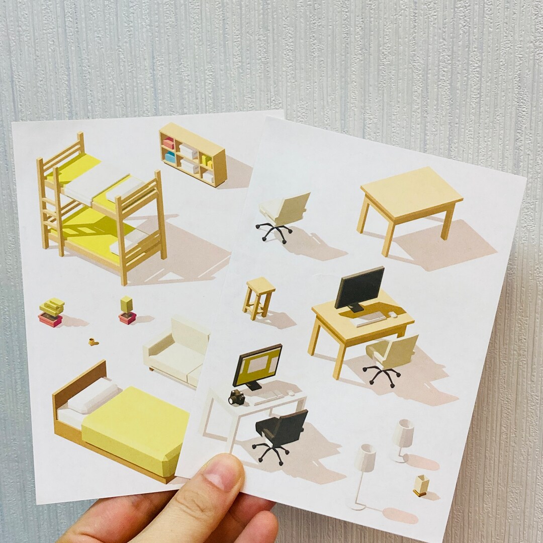 2 Sheets of Paper Sticker: Furniture , Bed, Bunk Bed, Sofa, Shelf ...