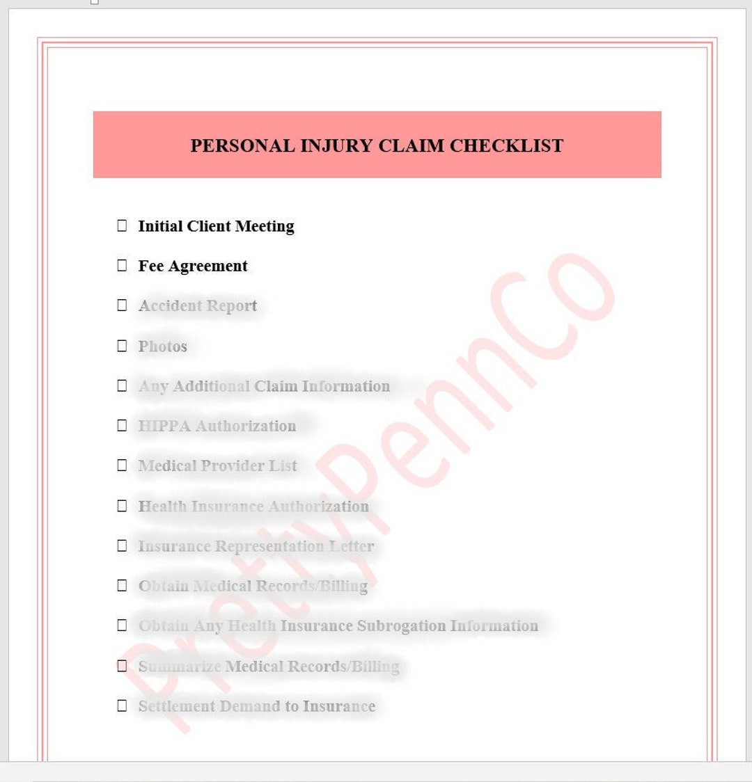 Personal Injury Claim Checklist - Etsy