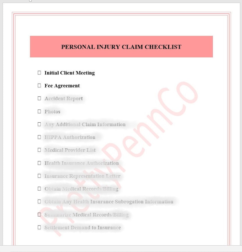 Personal Injury Claim Checklist - Etsy
