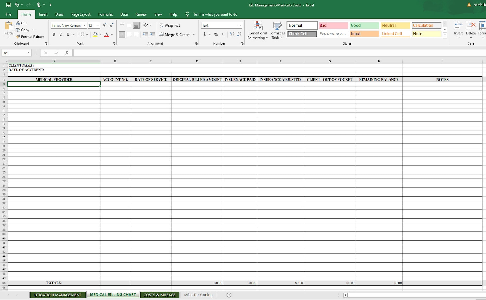 Litigation Management Claim Tracker Including Medical Billing Tracker ...