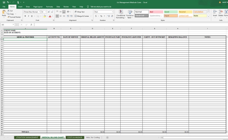 Litigation Management Claim Tracker Including Medical Billing Tracker ...