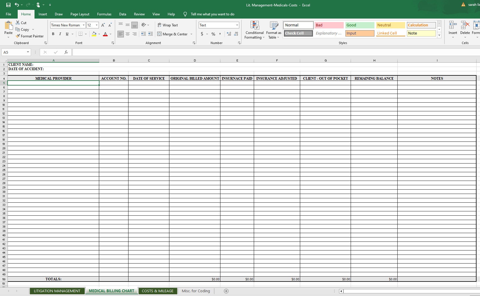 Litigation Management Claim Tracker Including Medical Billing Tracker ...