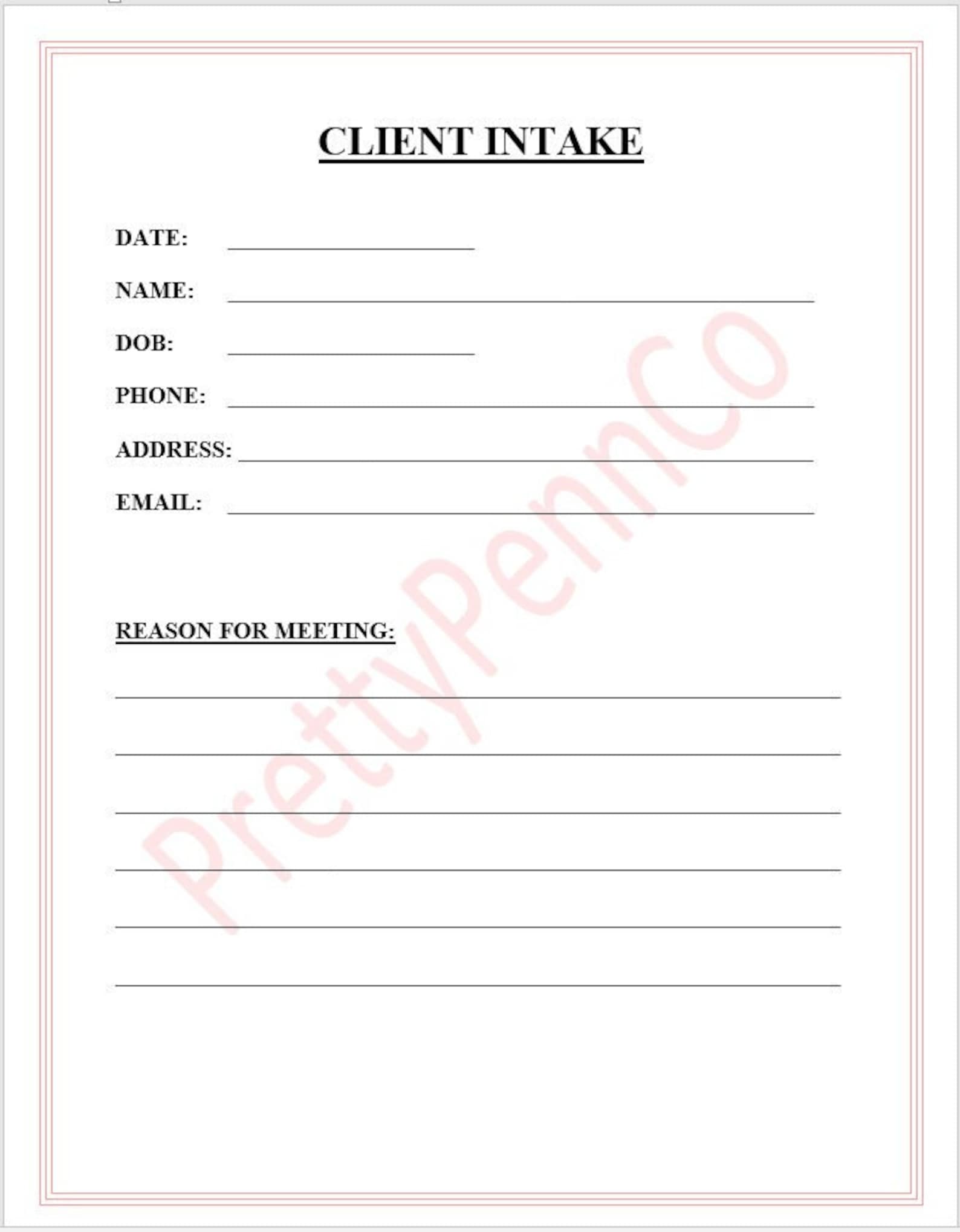 Client Intake Form | Simple Word Format - Etsy