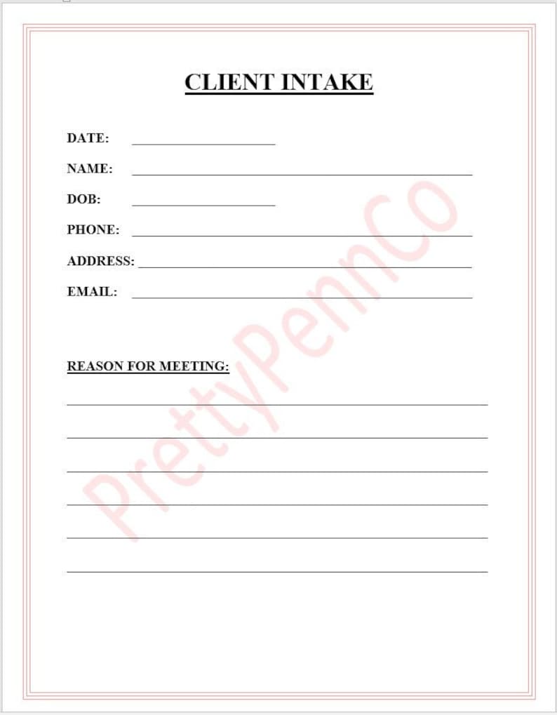Client Intake Form | Simple Word Format - Etsy