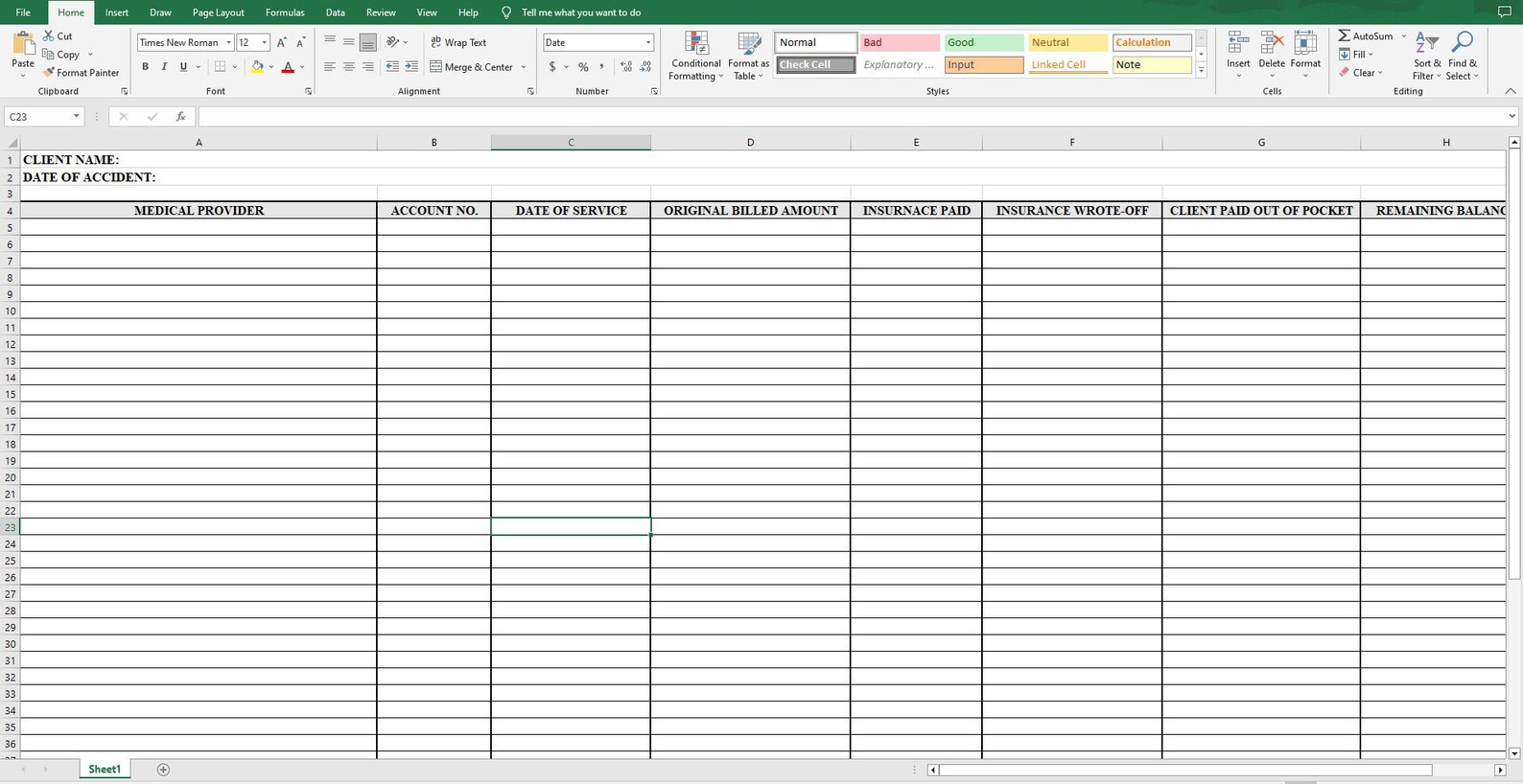 Client Medical Billing Tracker Chart - Excel With Preset Formulas - Etsy