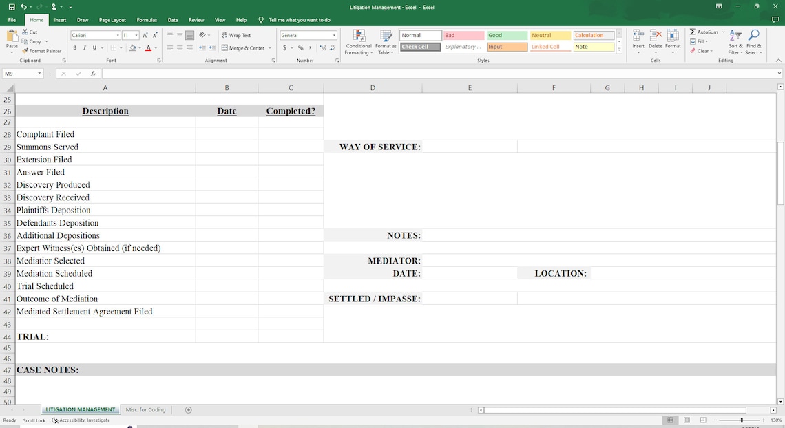 Litigation Management Case Tracker | Excel Format - Easy to Use/edit - Etsy