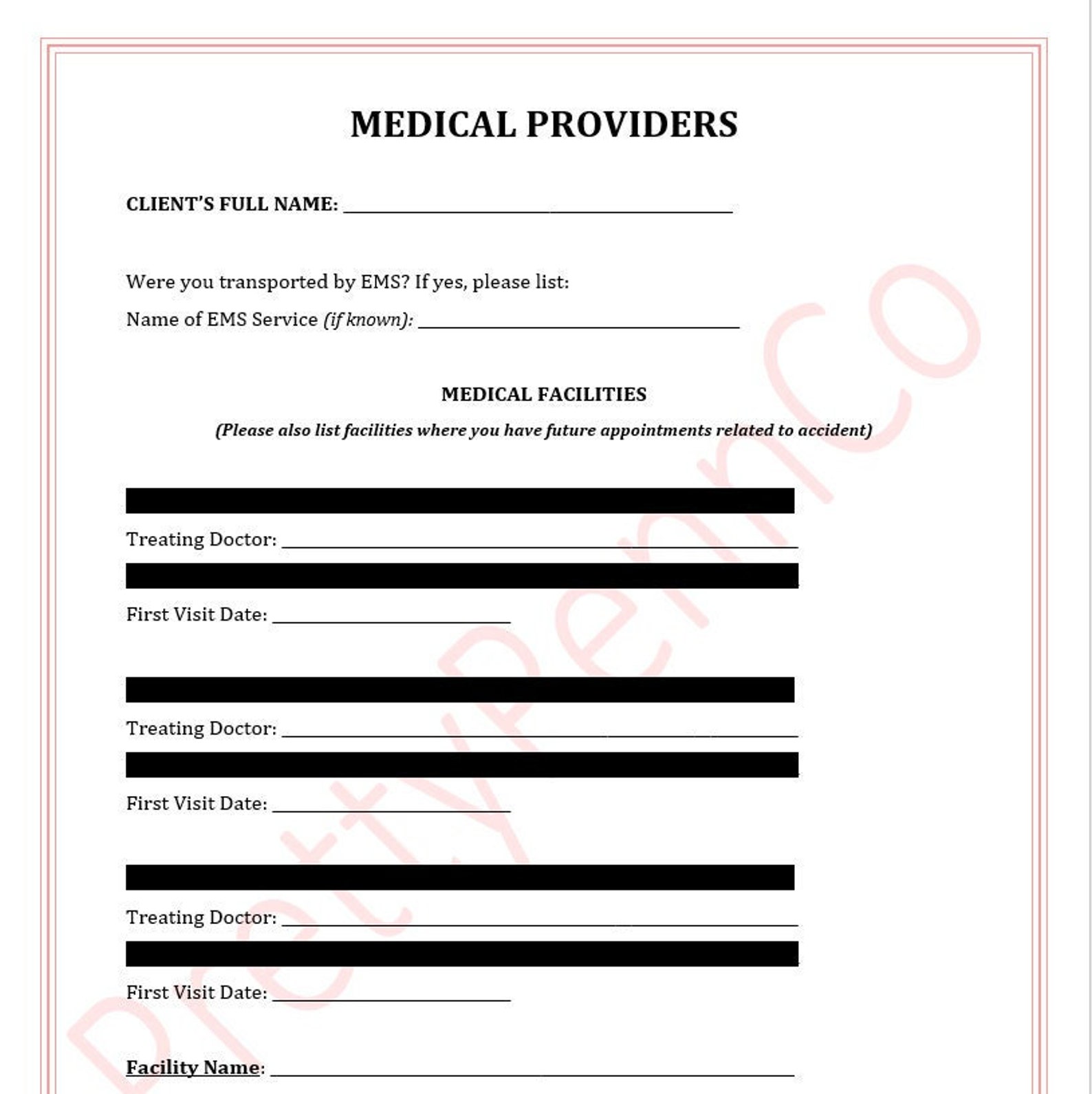 Client Medical Provider Information Form | Word Format - Etsy