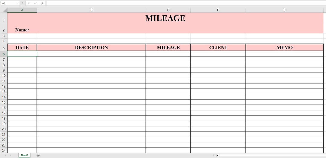 PINK - Simple Mileage Log | Excel Format W/ Preset Formulas. - Etsy