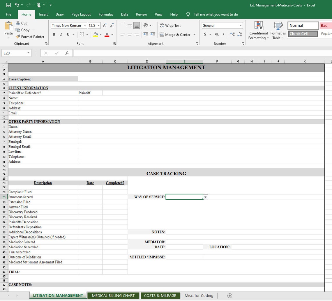 Litigation Management Claim Tracker Including Medical Billing Tracker ...