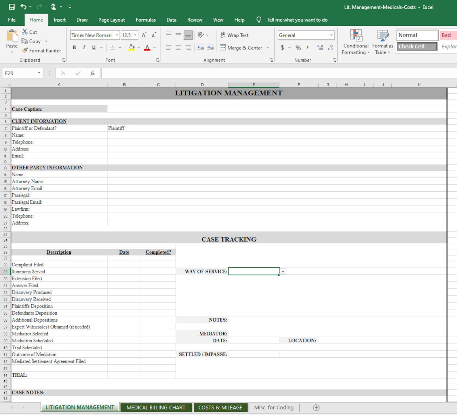 Litigation Management Claim Tracker Including Medical Billing Tracker ...