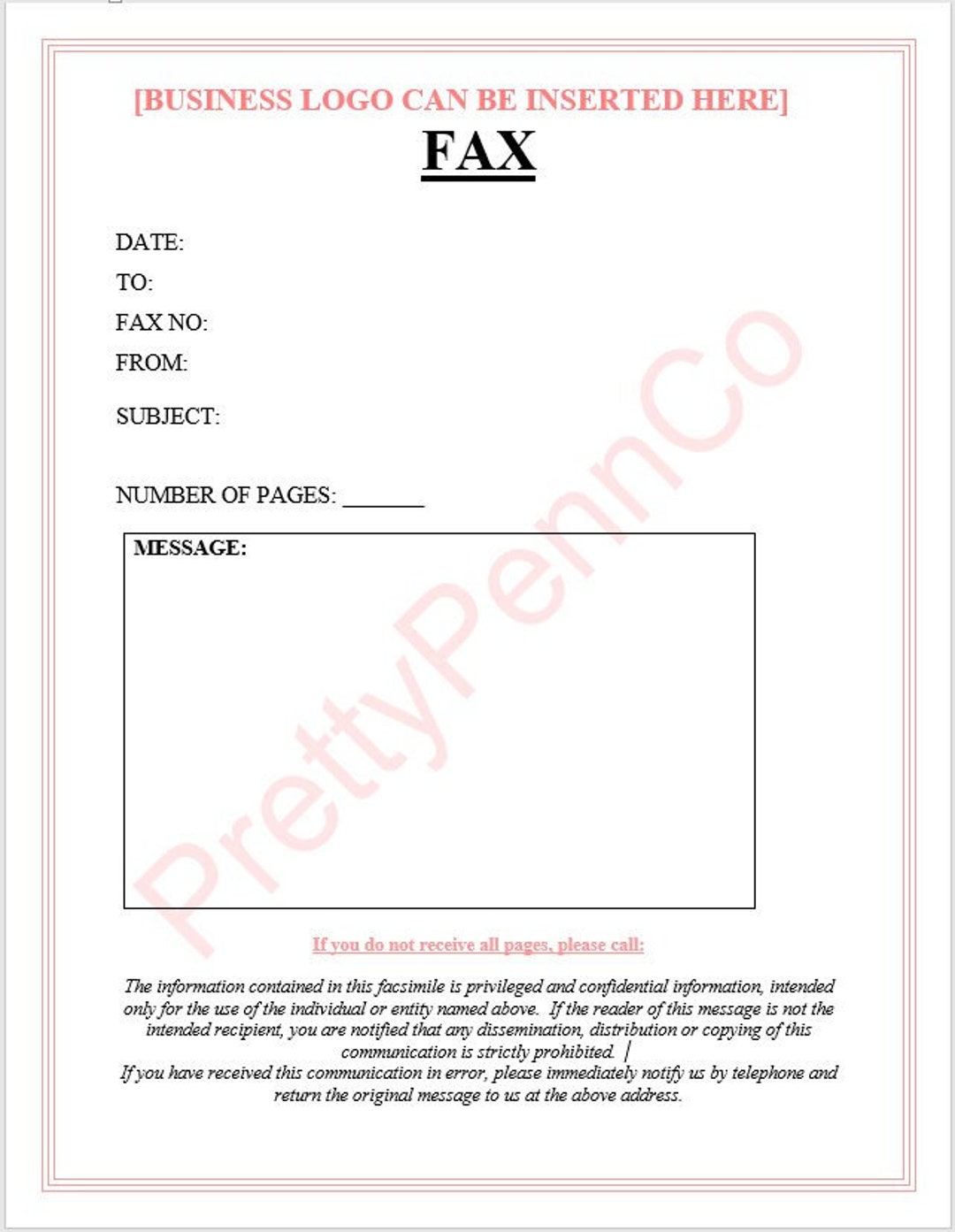 Fax Cover Page | Fillable - Etsy